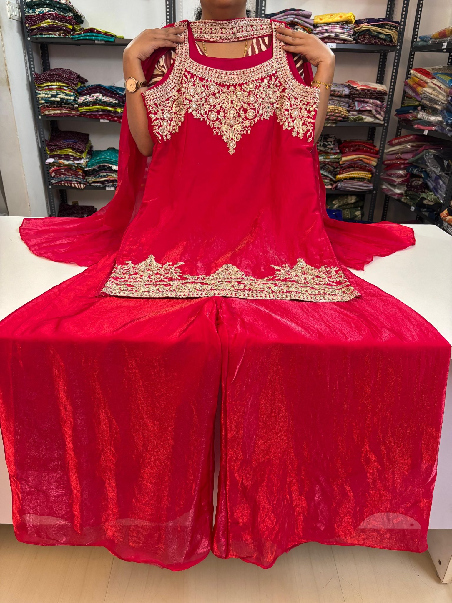 Satin Silk Spaghetti Style Sharara Suit – sharanzclothingstore.com