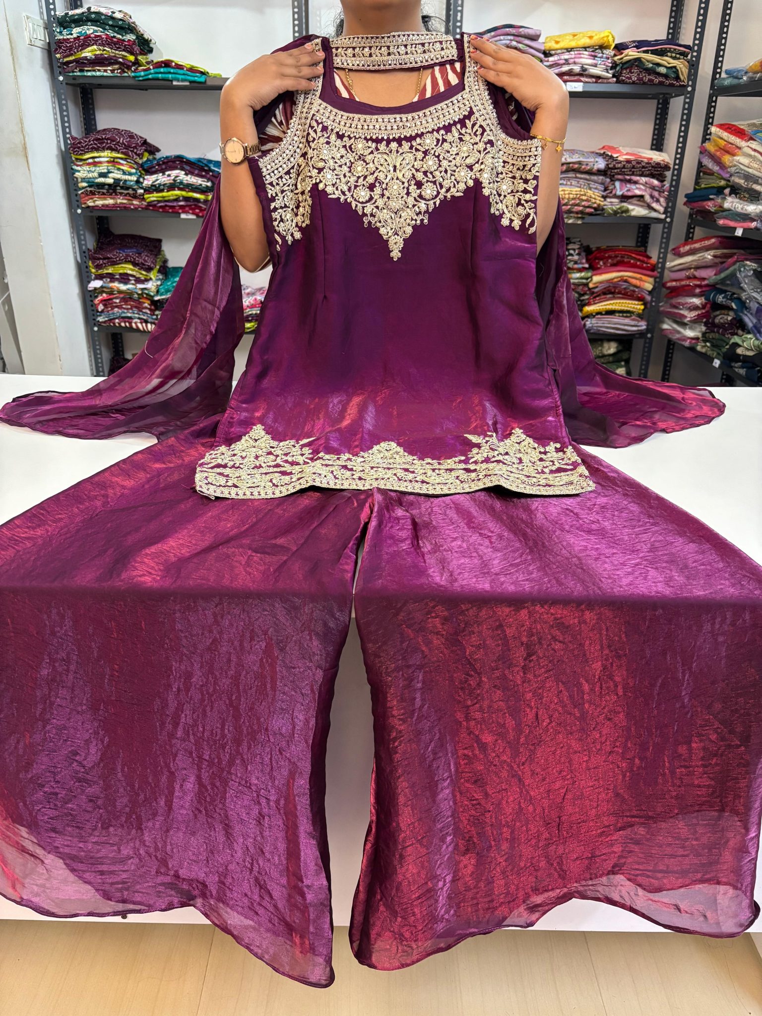 Satin Silk Spaghetti Style Sharara Suit – sharanzclothingstore.com