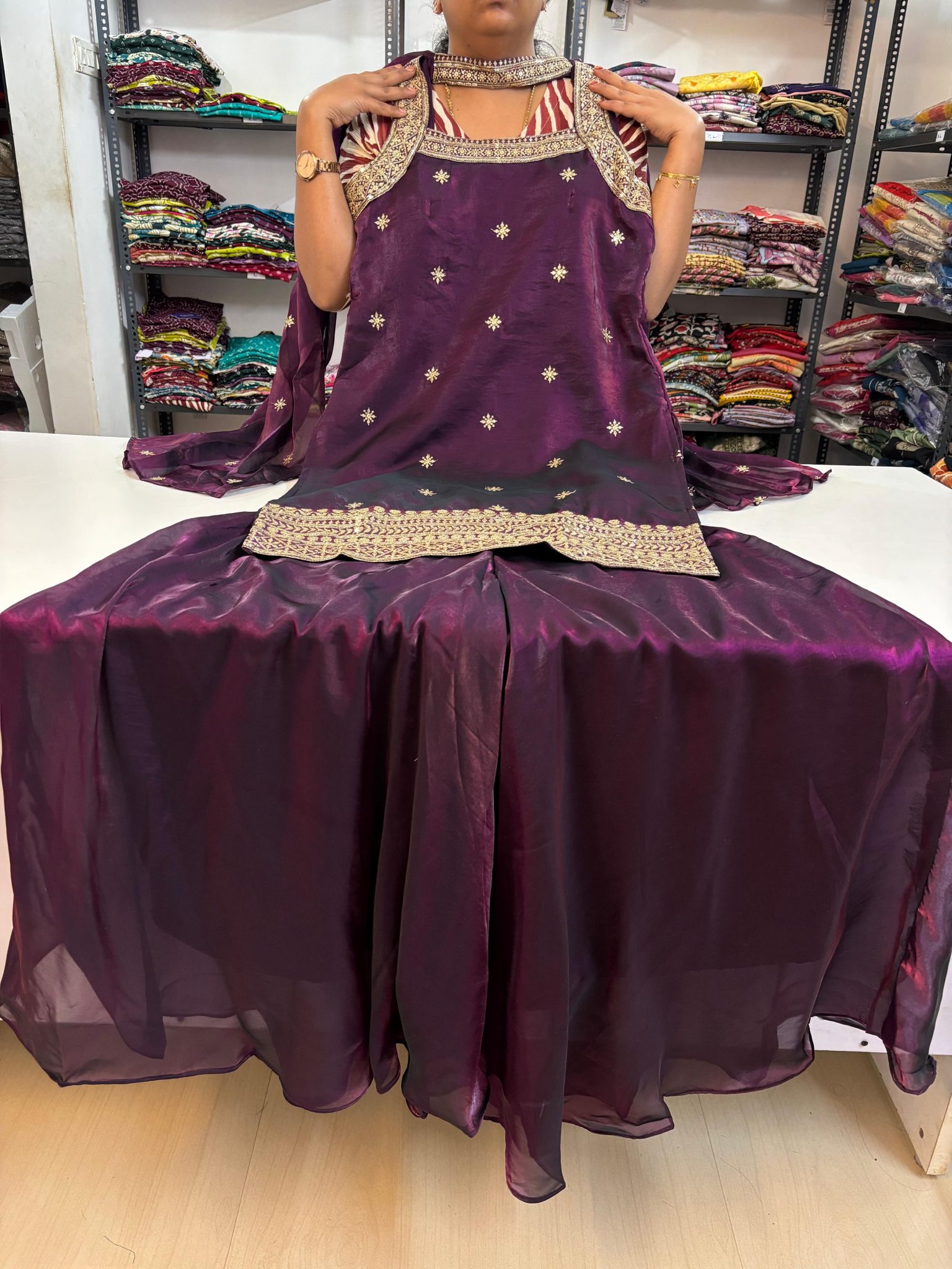 Satin Silk Spaghetti Style Sharara Suit – sharanzclothingstore.com